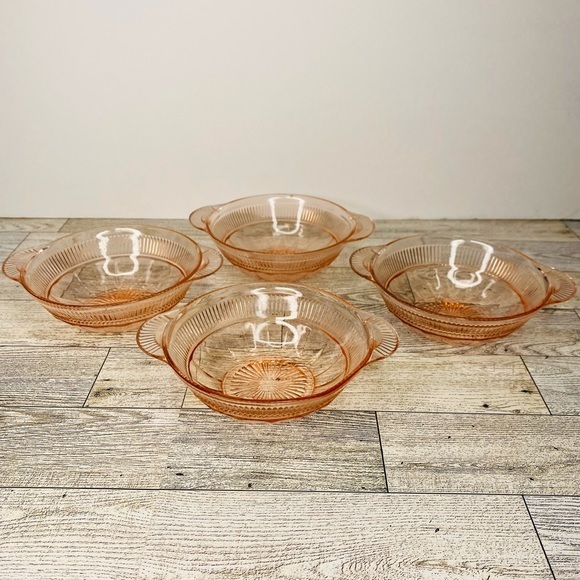 Kitchen | Hocking Glass Coronation Pink Depression Glass Set Of 4 Berry ...